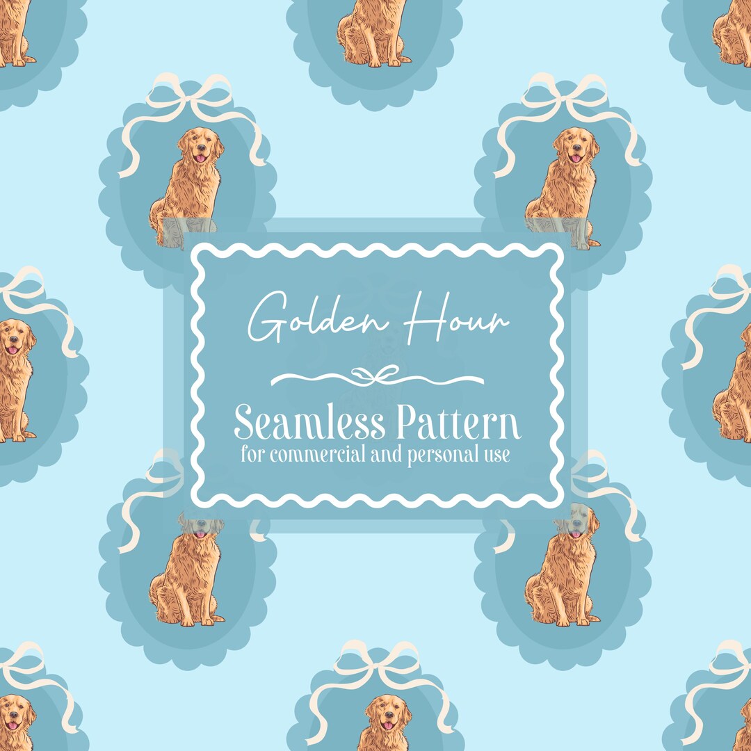 Seamless Golden Retriever Pattern | Scallops, Bows, Goldie Dog | Light ...