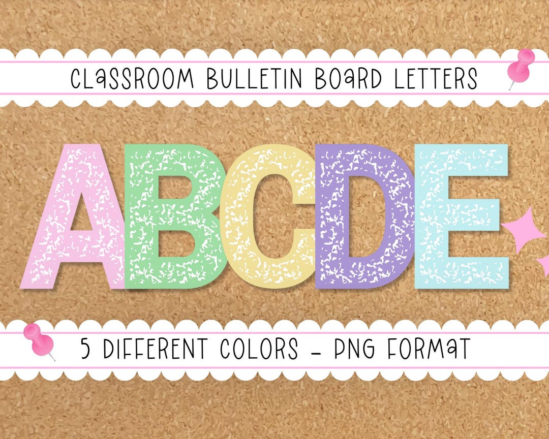 Printable Composition Book Pastel Bulletin Board Letters, PNG | Instant ...