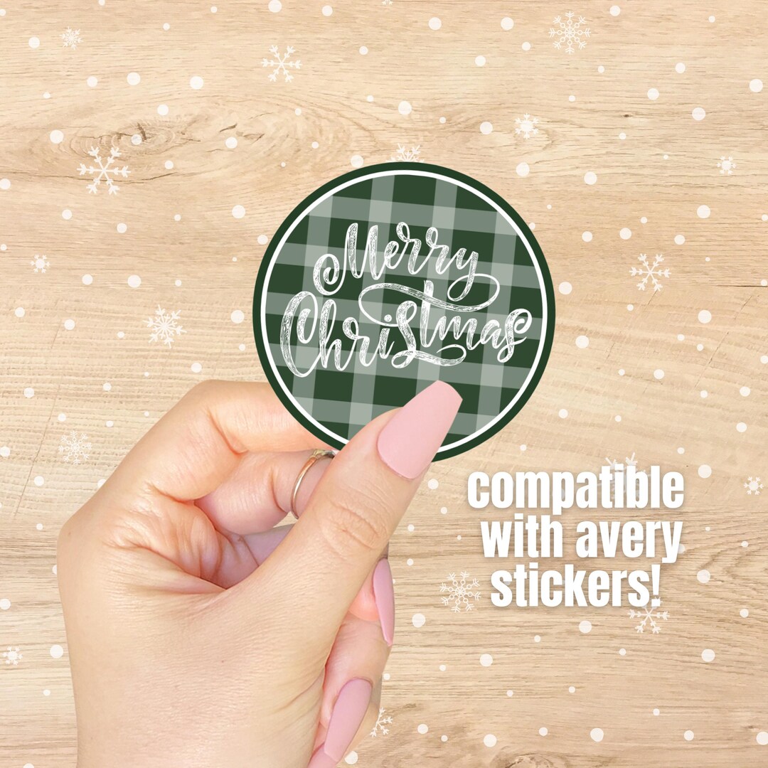 Printable Green Gingham Christmas Stickers | Instant Download, Avery ...