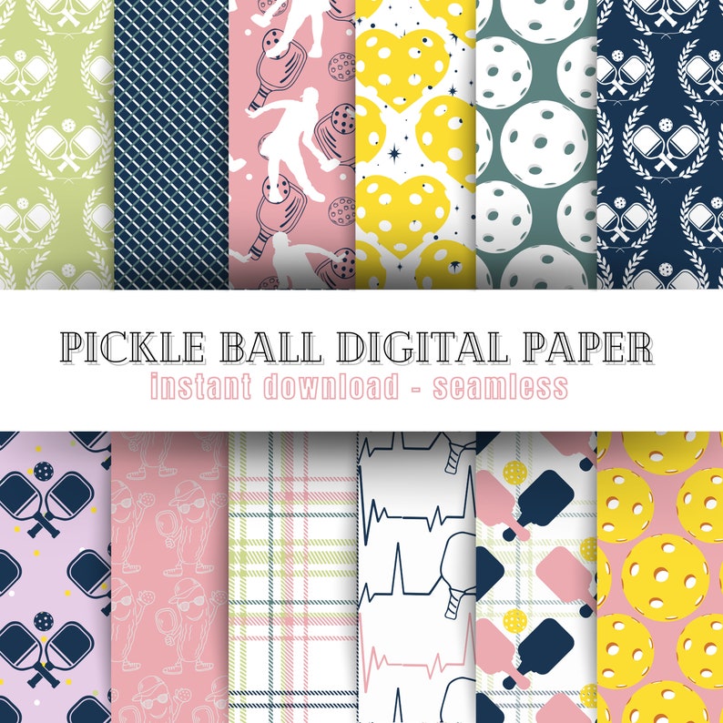 Seamless Pickle Ball Digital Paper Bundle Instant Download, Printable ...