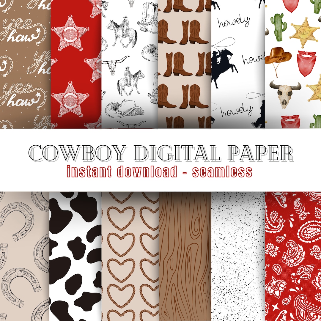 Western Cowboy Digital Paper Bundle | Instant Download, Printable ...