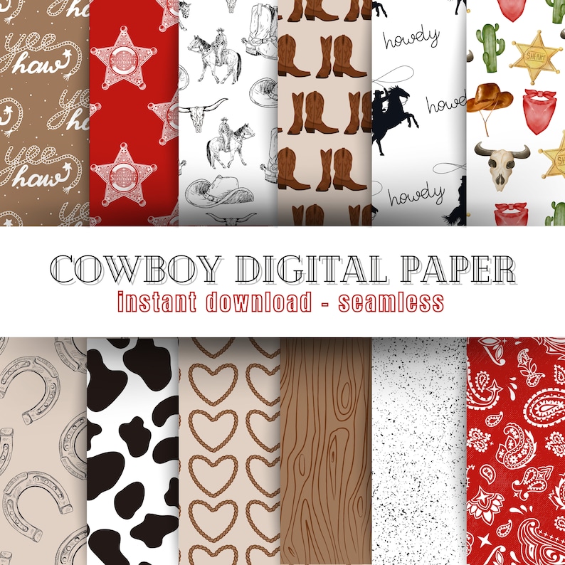 Western Cowboy Digital Paper Bundle | Instant Download, Printable ...