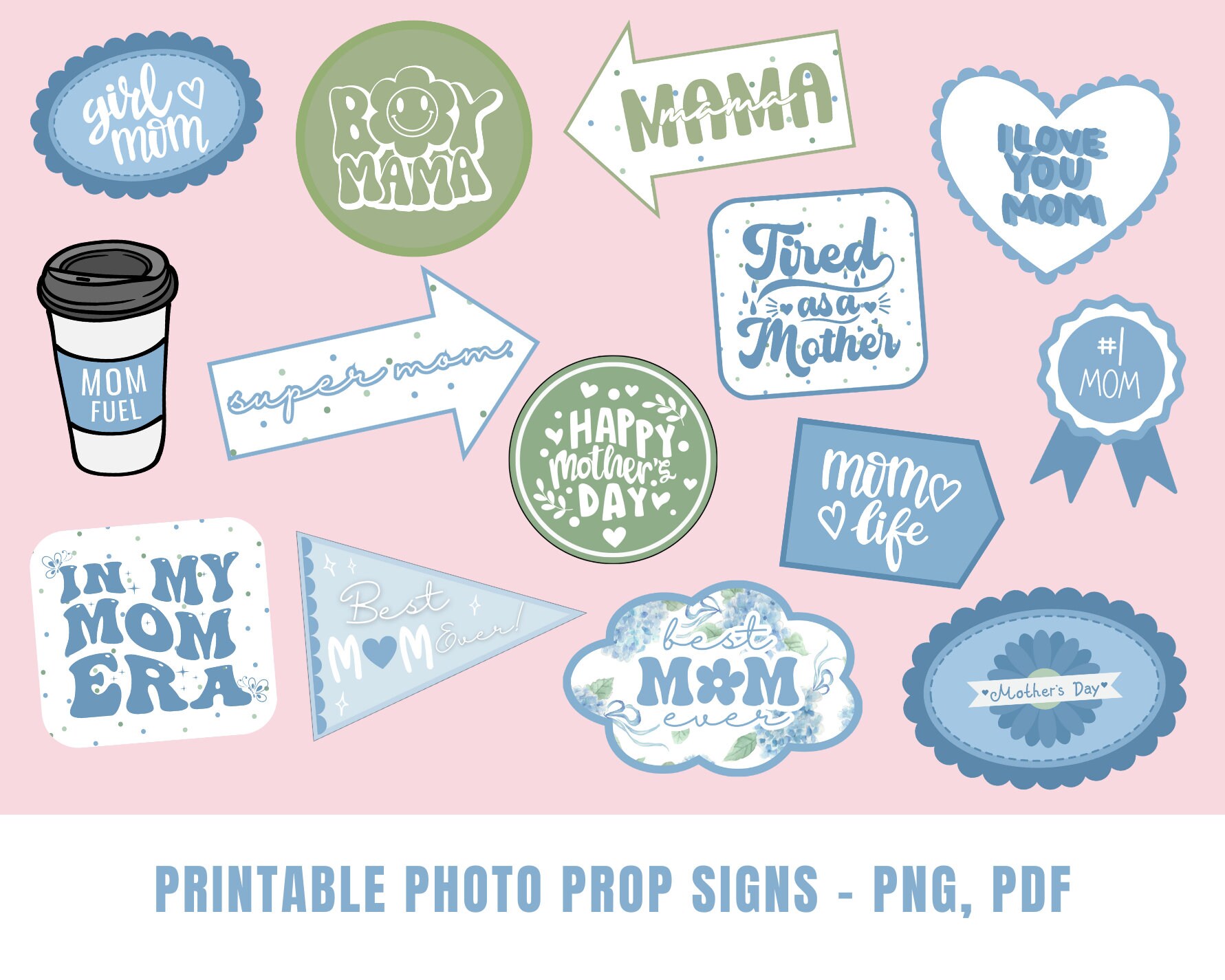 Mother's Day Photo Prop Signs | Instant Download, Printable Coastal ...