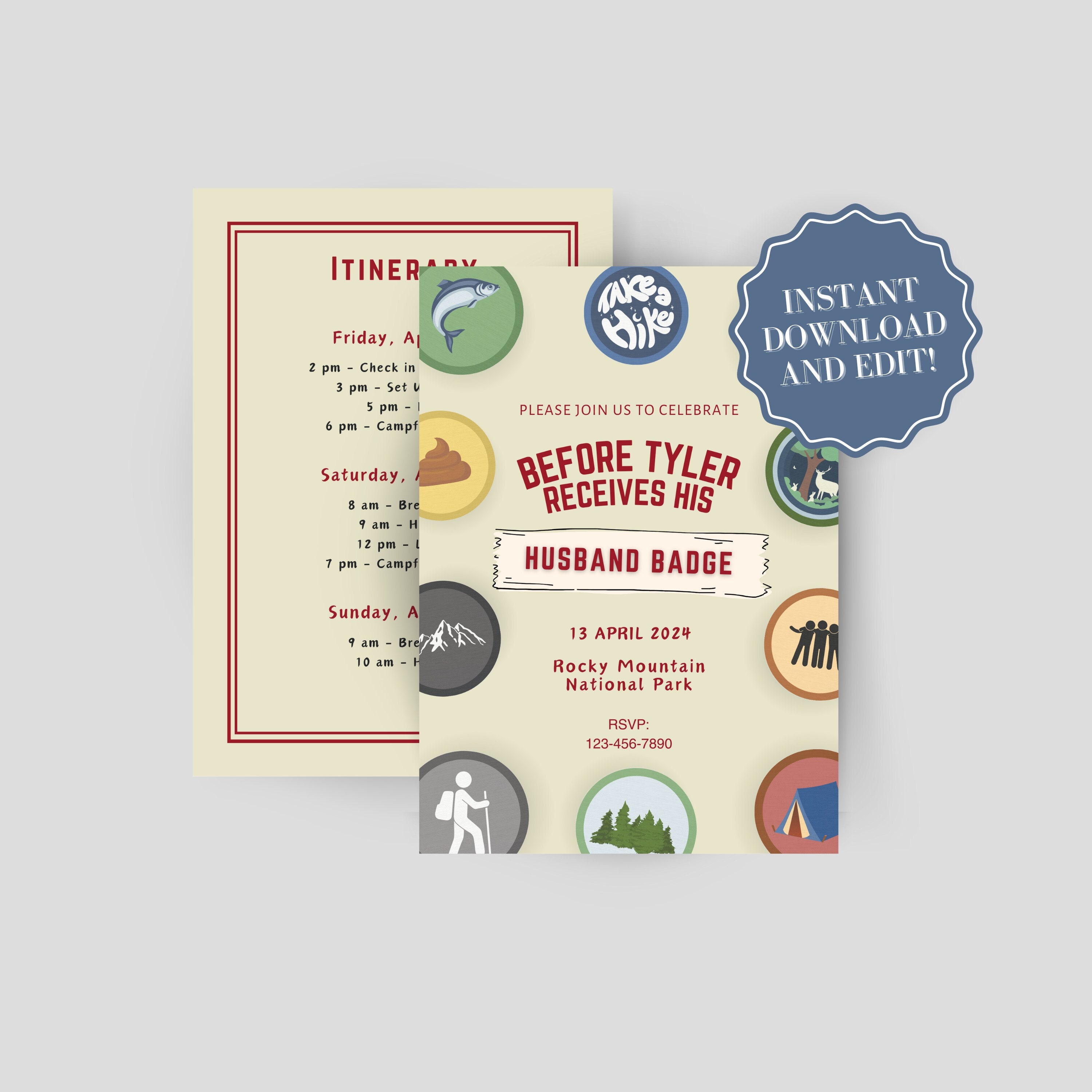 Camping Bachelor Party Invitation Template, Instant Download National ...