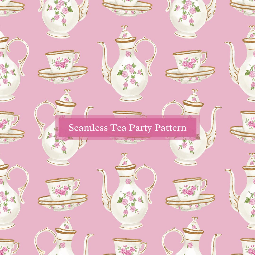 Seamless Tea Cup, Tea Pot Pattern | Tea Party Digital Paper for ...