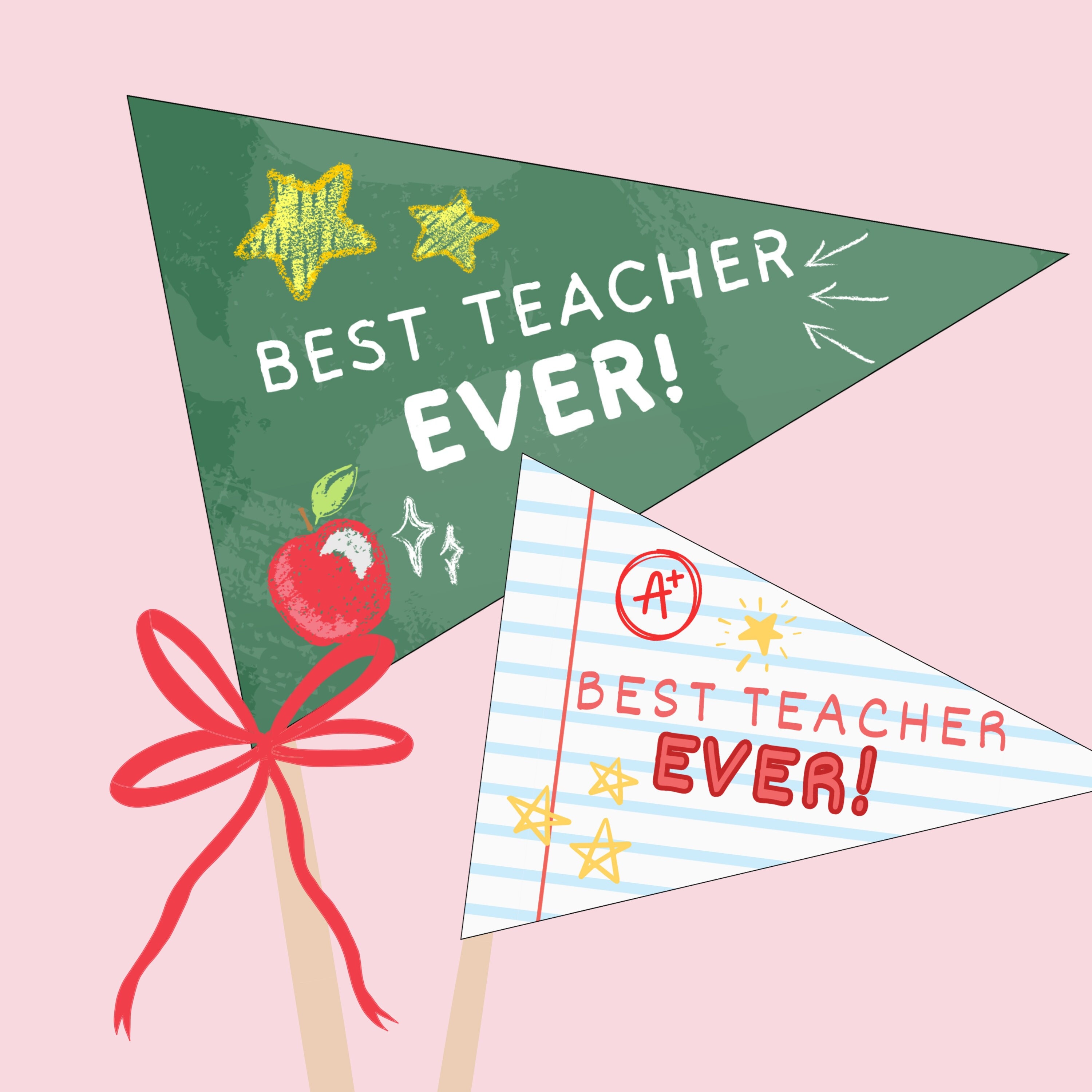 Printable Best Teacher Ever Pennants, Flags, Banners Gifts for Teachers ...