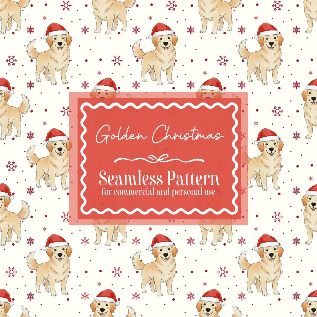 Seamless Golden Retriever Santa Pattern | Digital Paper, Christmas ...