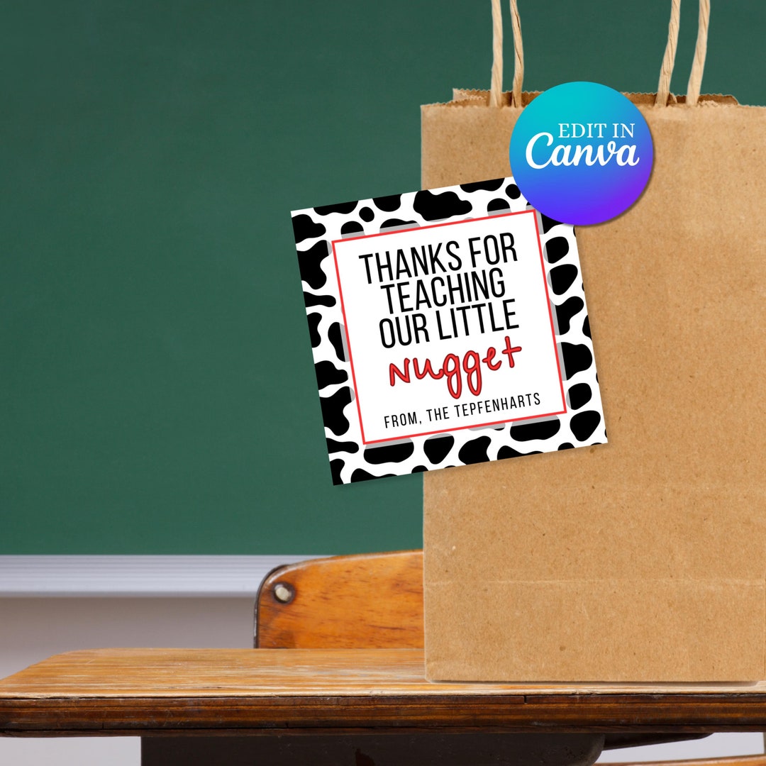 Custom Teacher Chicken Nugget Gift Card Tags, Back to School | Cow ...