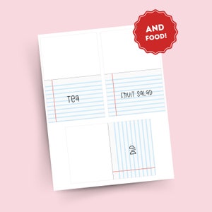 Printable School Themed Food and Name, Table Cards | Notebook Paper ...