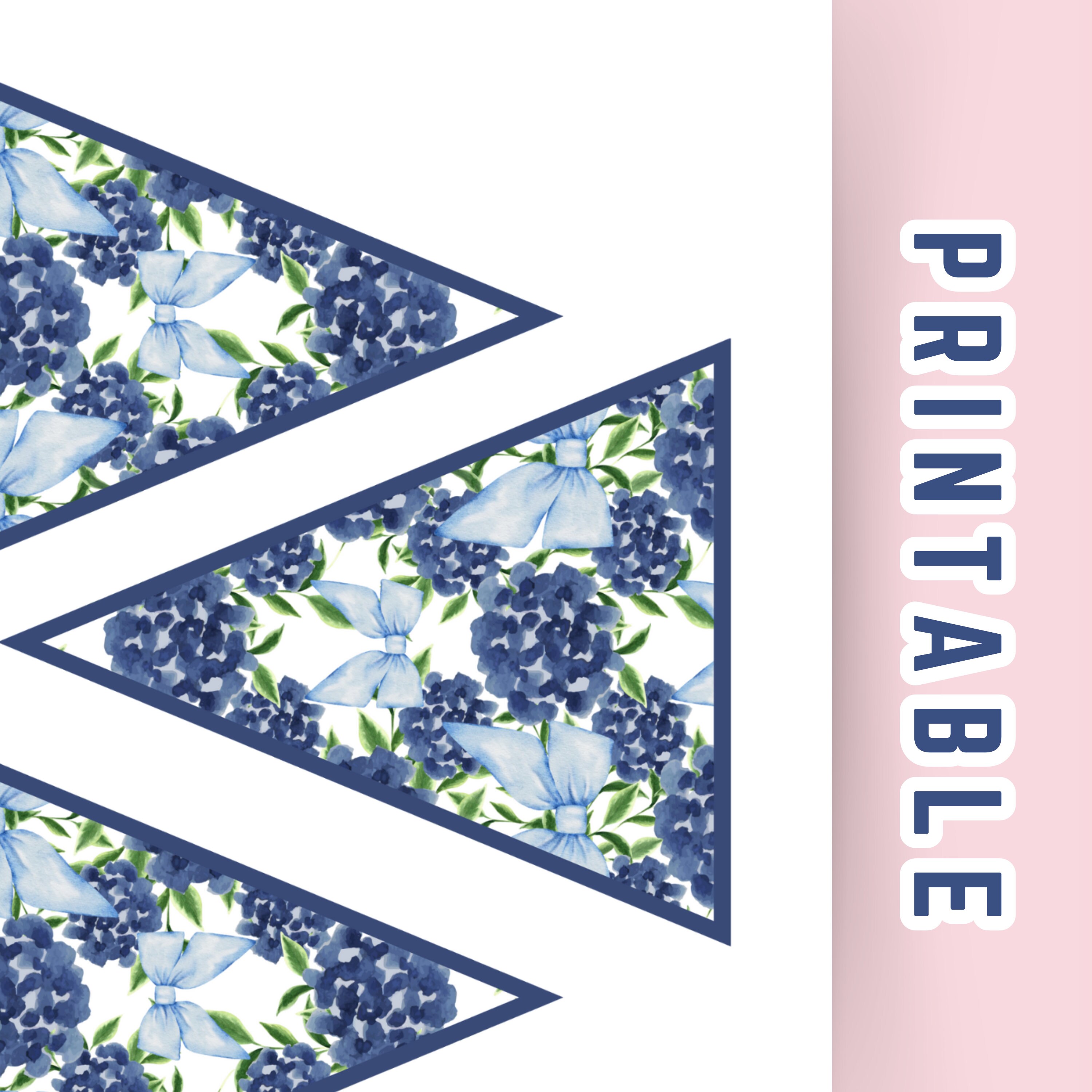 Printable Blue Hydrangea Bow Banner Instant Download Party Decorations ...
