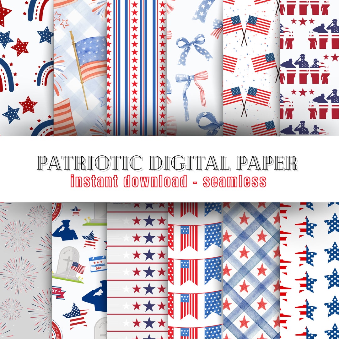 Patriotic Seamless Digital Paper Bundle | Instant Download, Printable ...