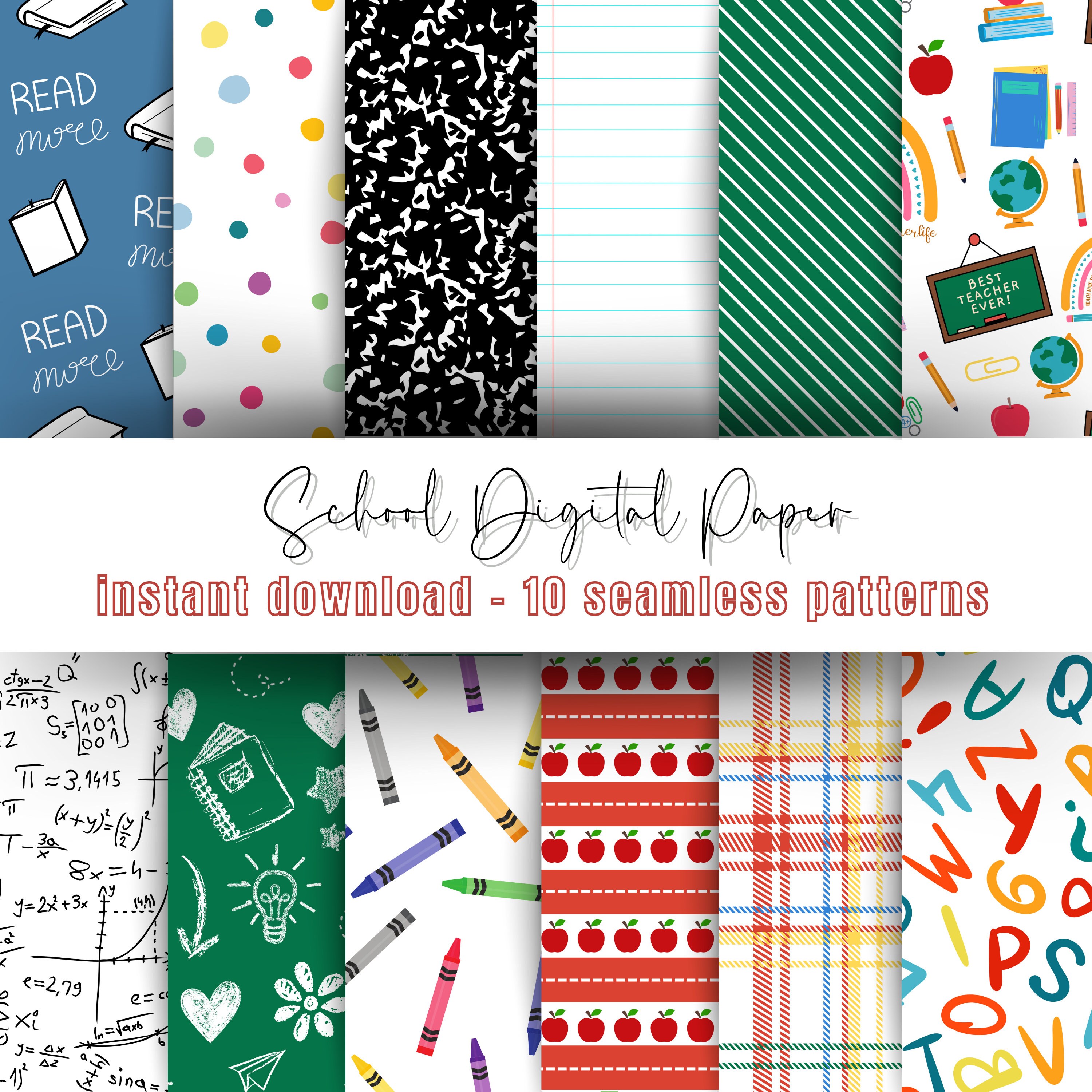Instant Download School, Classroom Digital Paper Bundle, Seamless ...