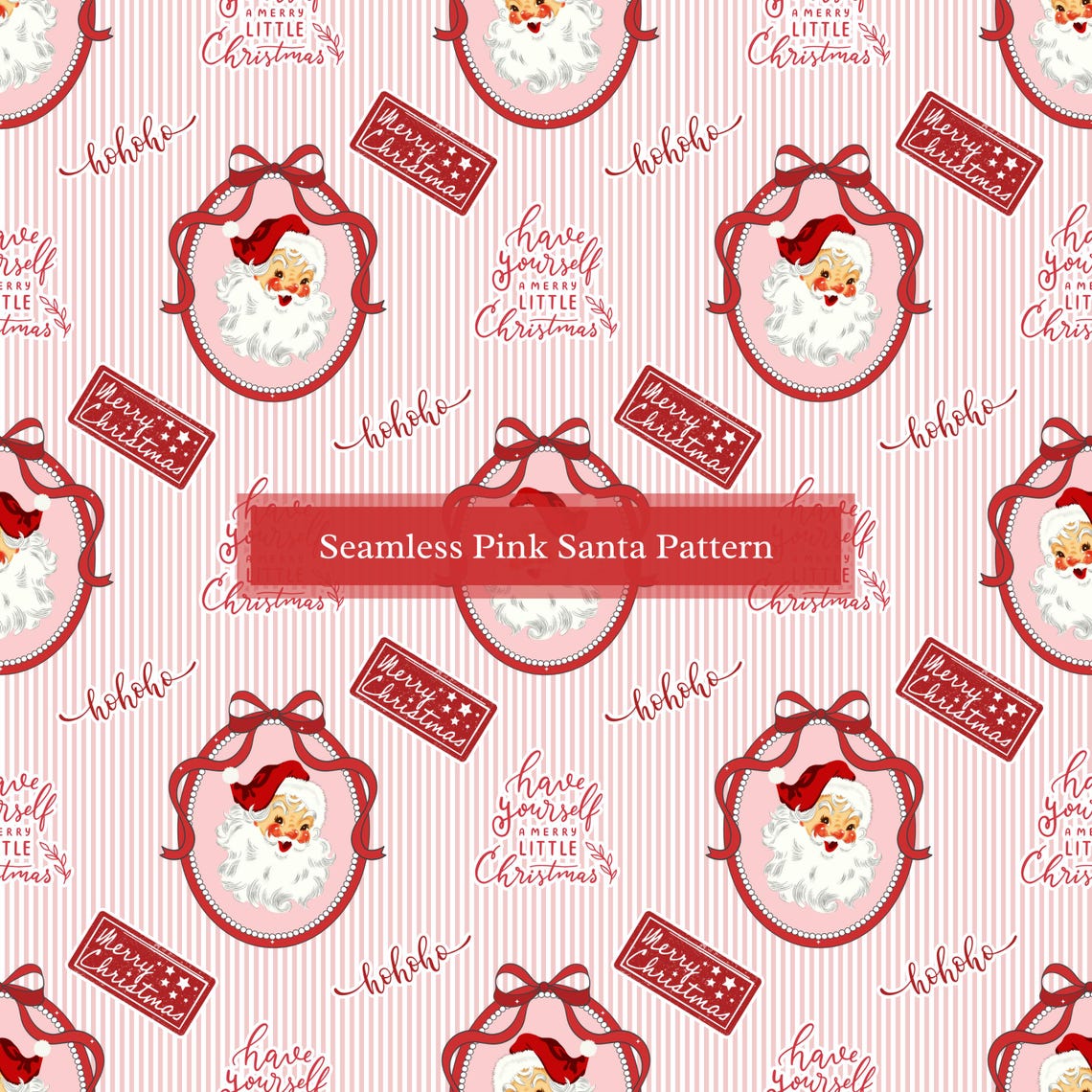 Seamless Pink Santa Christmas Pattern | Digital Paper for Commercial ...