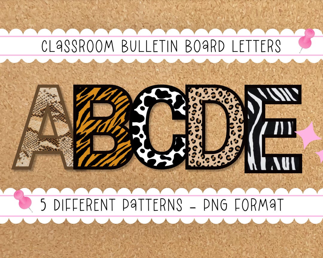 Printable Animal Print Bulletin Board Letters for Classroom, PNG ...