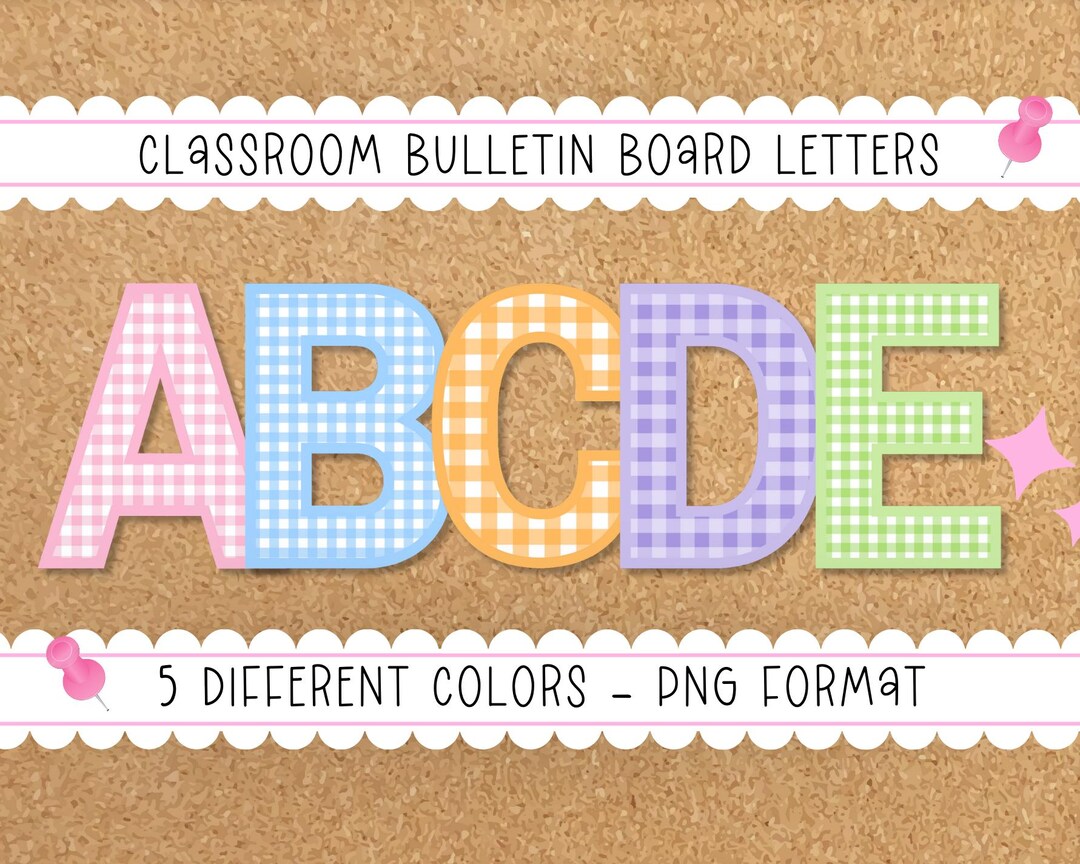 Printable Gingham Letters for Classroom, Bulletin Board Letters, PNG ...