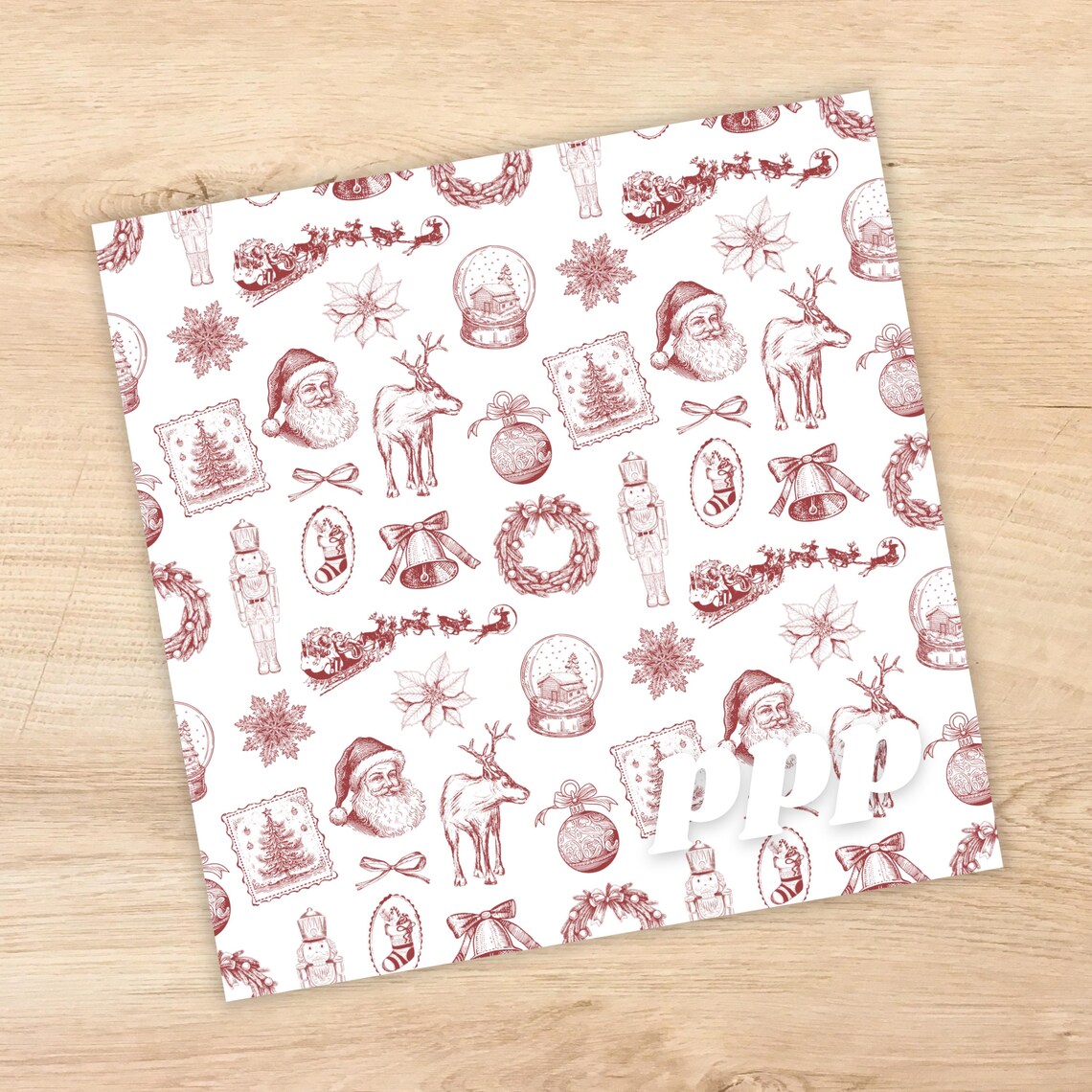 Seamless Red Toile Pattern | Digital Paper for Custom Crafts, Santa ...