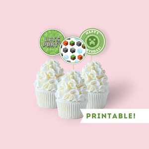 Printable Mine Gaming Cupcake Toppers | Digital Download, Mining ...
