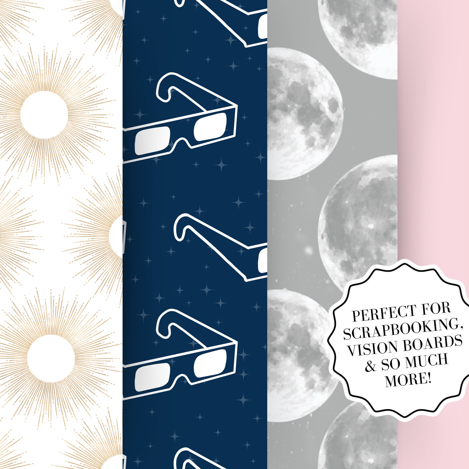 Solar Eclipse Digital Paper Bundle | Total Solar Eclipse Seamless ...