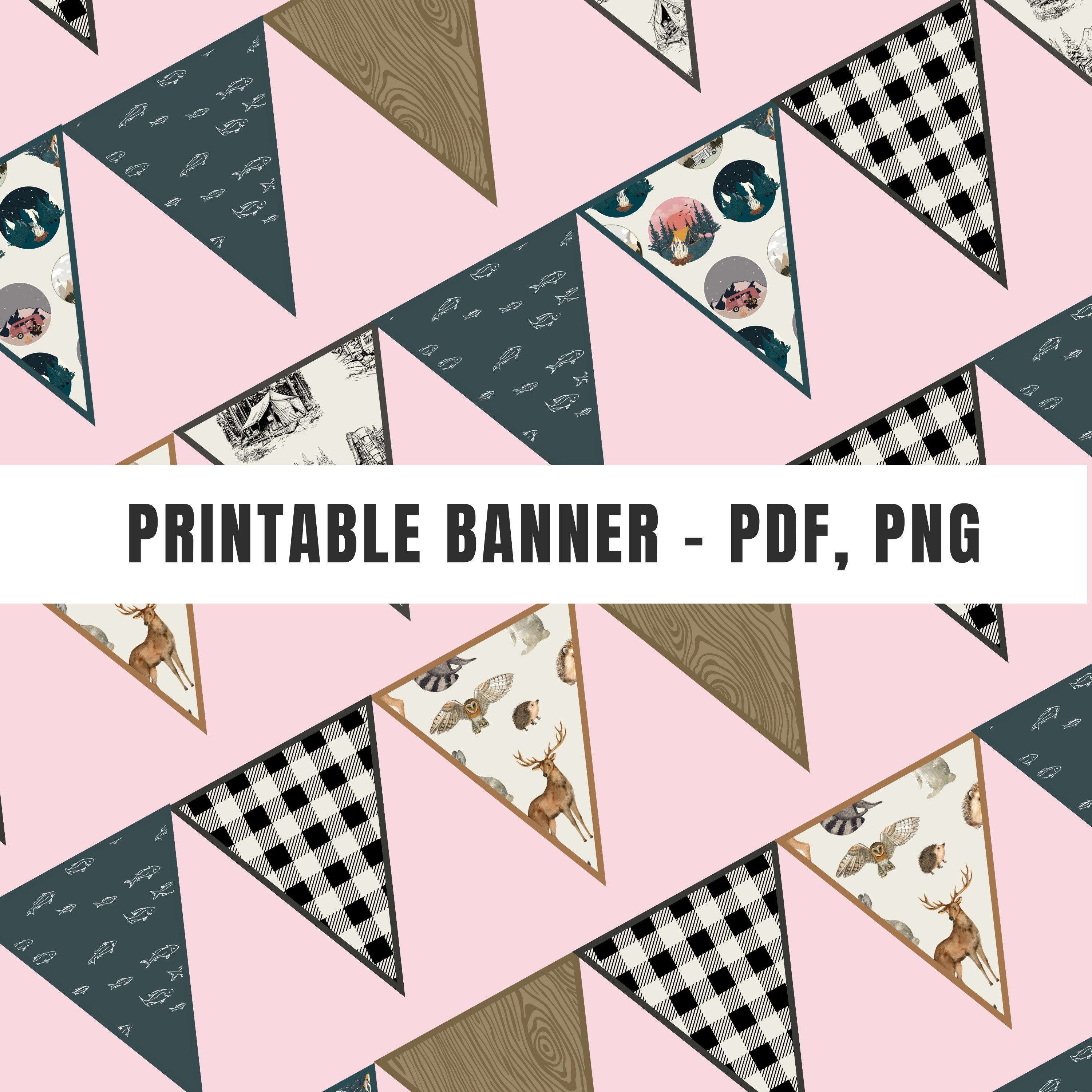 Printable Camping Themed Party Banner, Garland Instant Download Camping ...