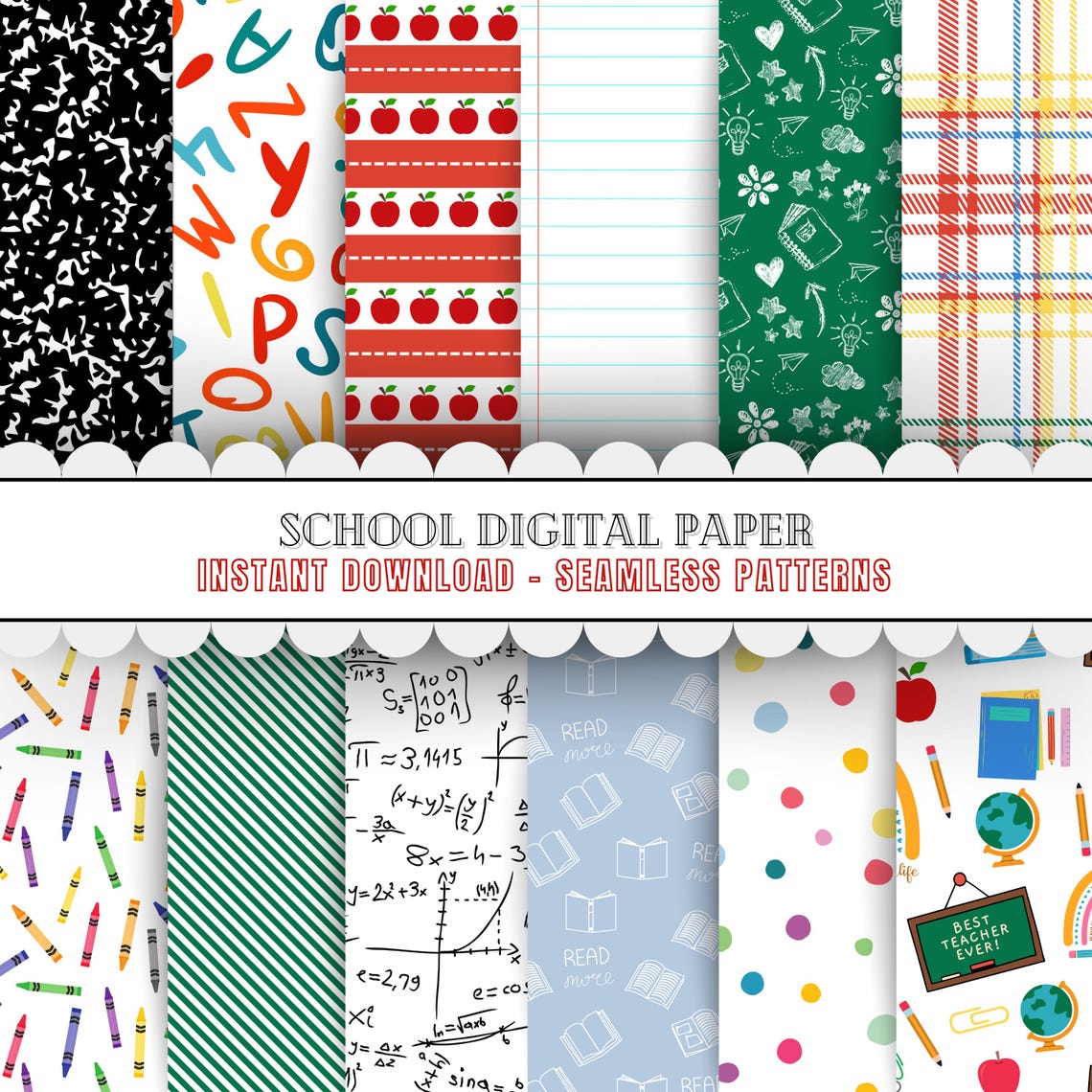 Instant Download School, Classroom Digital Paper Bundle, Seamless ...