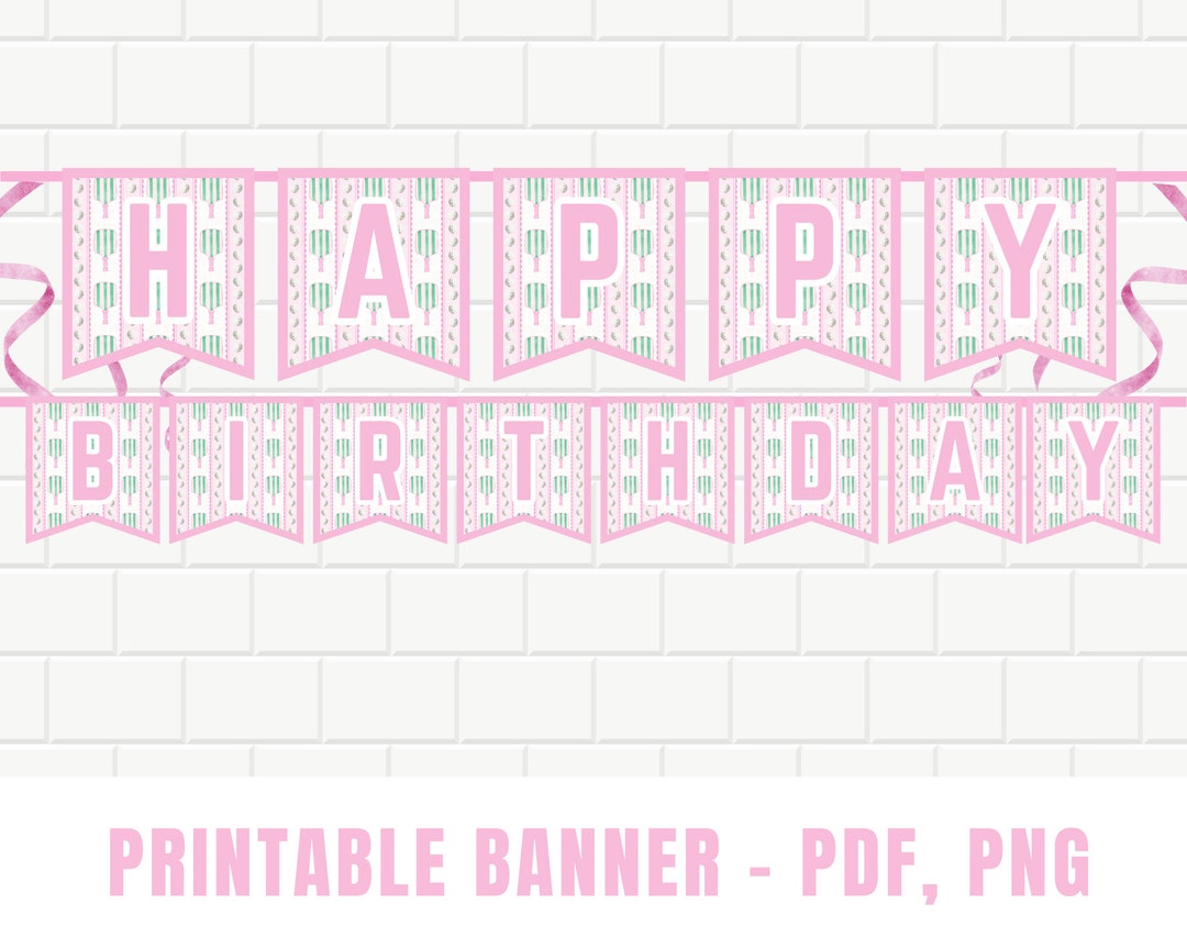 Printable Pickle Ball Birthday Banner | Instant Download, Pink Preppy ...