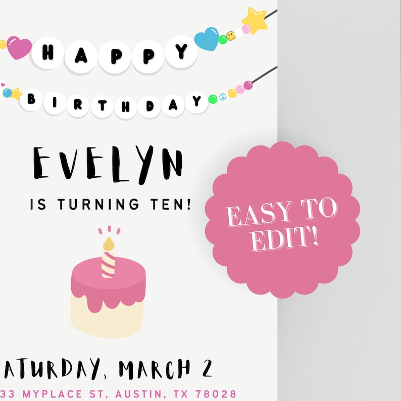 Friendship Bracelet Birthday Party Invitation Template, Instant ...