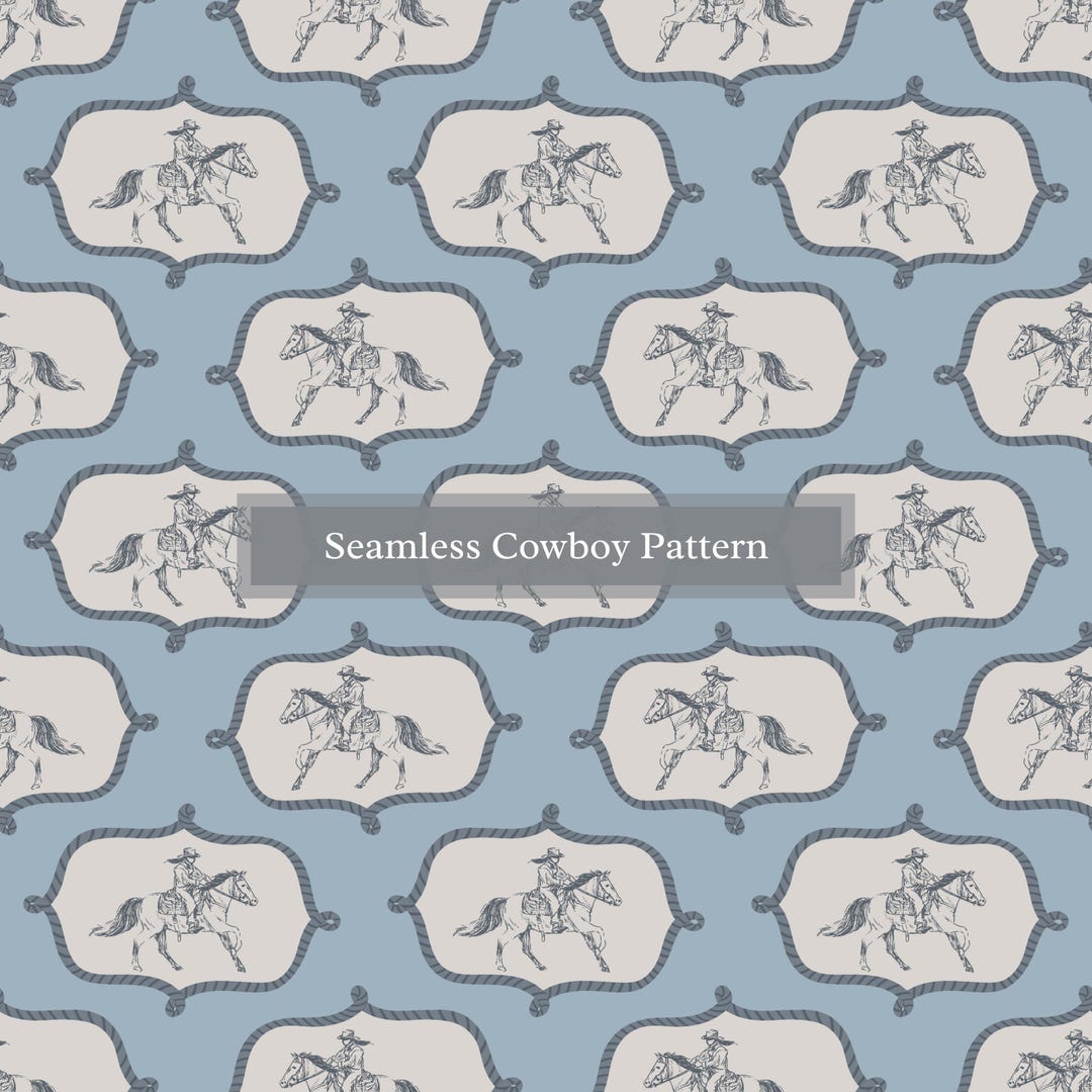 Seamless Cowboy Pattern | Digital Paper, Horse Riding, Lasso ...