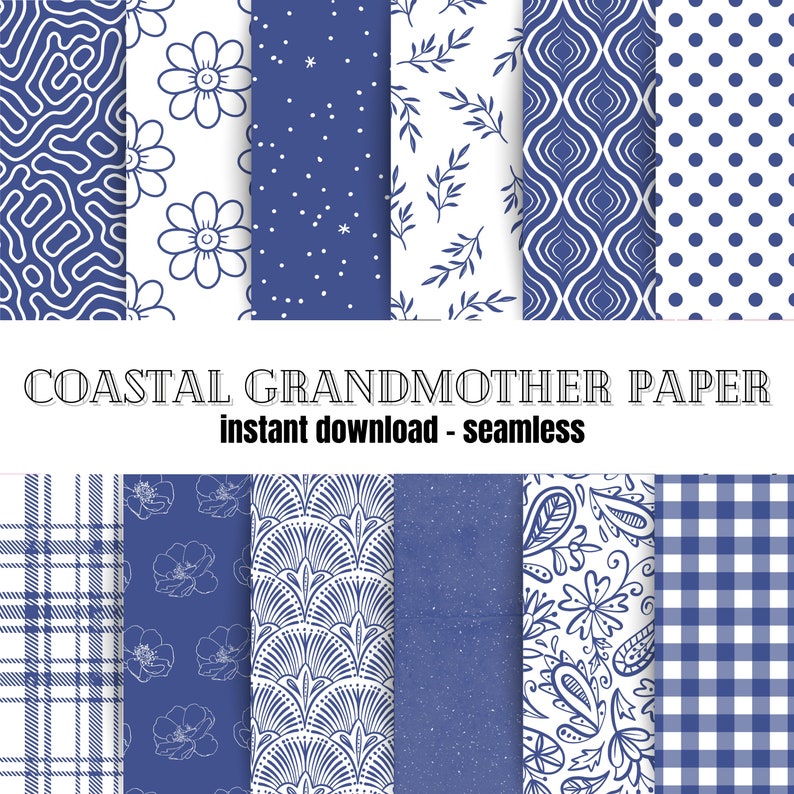 Navy Coastal Grandmother Digital Papers instant Download, Scrapbooking ...