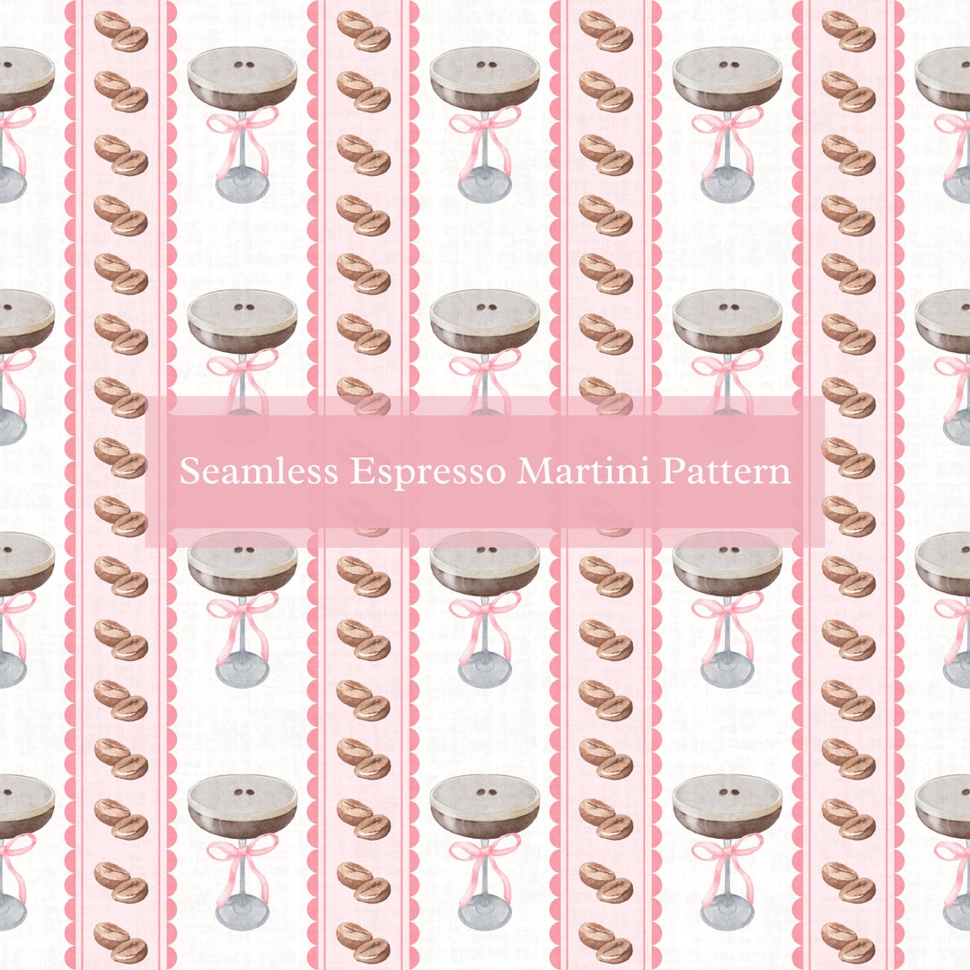 Seamless Espresso Martini Pattern | Digital Paper, Coquette, Pink Bow ...