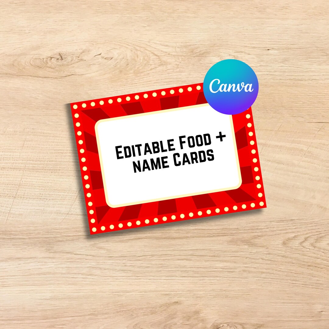 Editable Circus Themed Food Labels, Name Cards, Table Decor | Instant ...