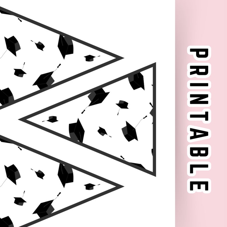 Printable Graduation Hat Banner | Black and White, Graduation Party ...