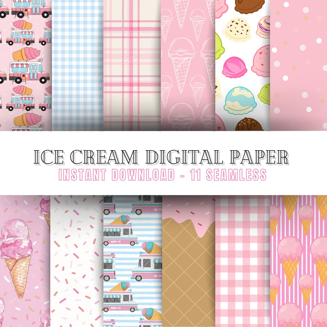Seamless Ice Cream Digital Paper Bundle | Printable, Ice Cream Shop ...