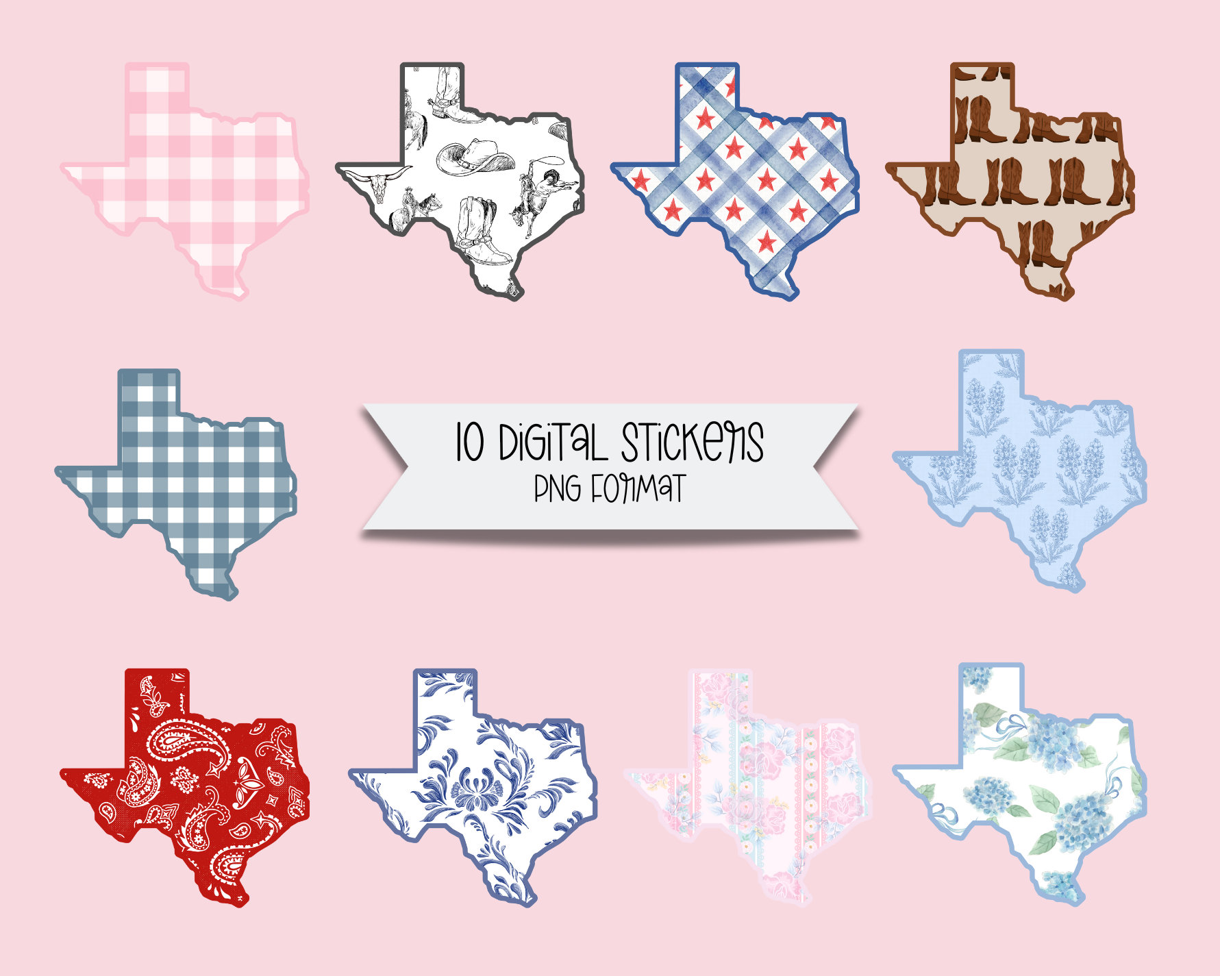 Texas Digital Stickers, PNG | Instant Download, Printable Art for ...