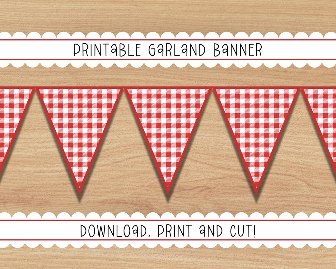 Printable Red Checkered Picnic Pattern Garland, Banner | Red Buffalo ...