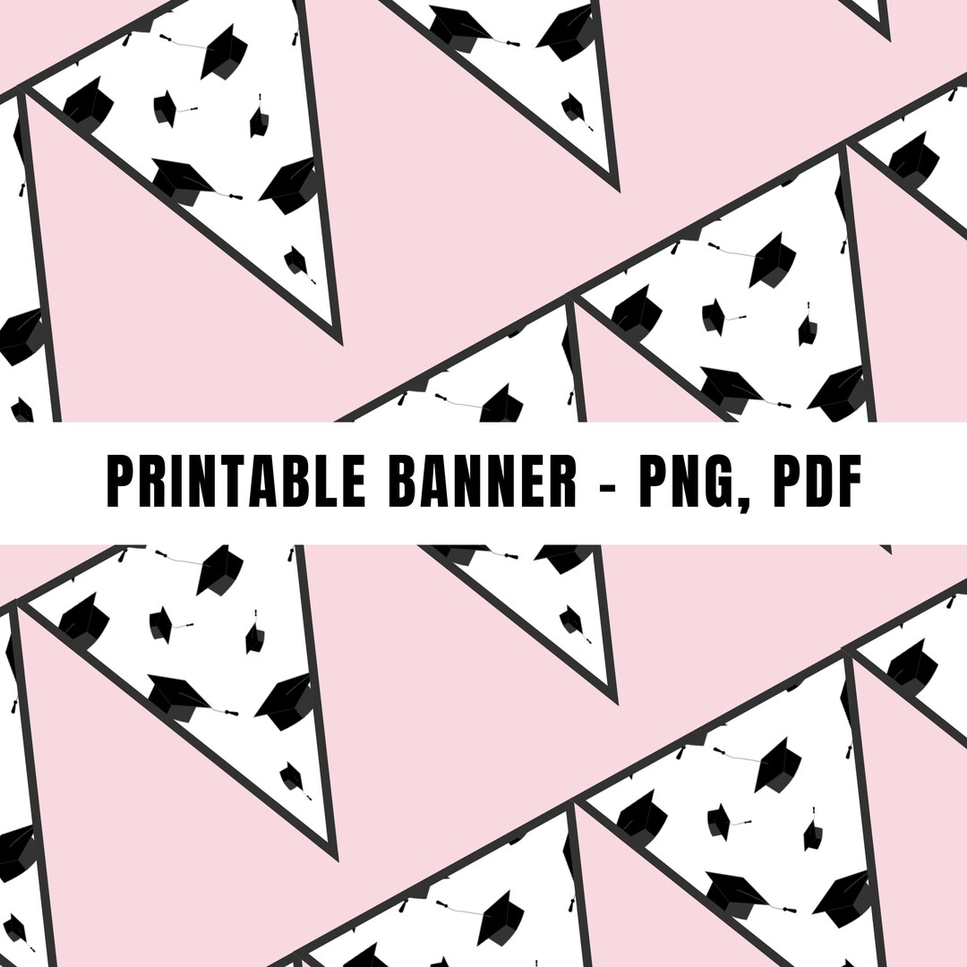 Printable Graduation Hat Banner | Black and White, Graduation Party ...