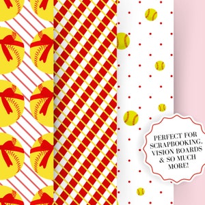 Seamless Softball Digital Paper Bundle | Instant Download Girly ...
