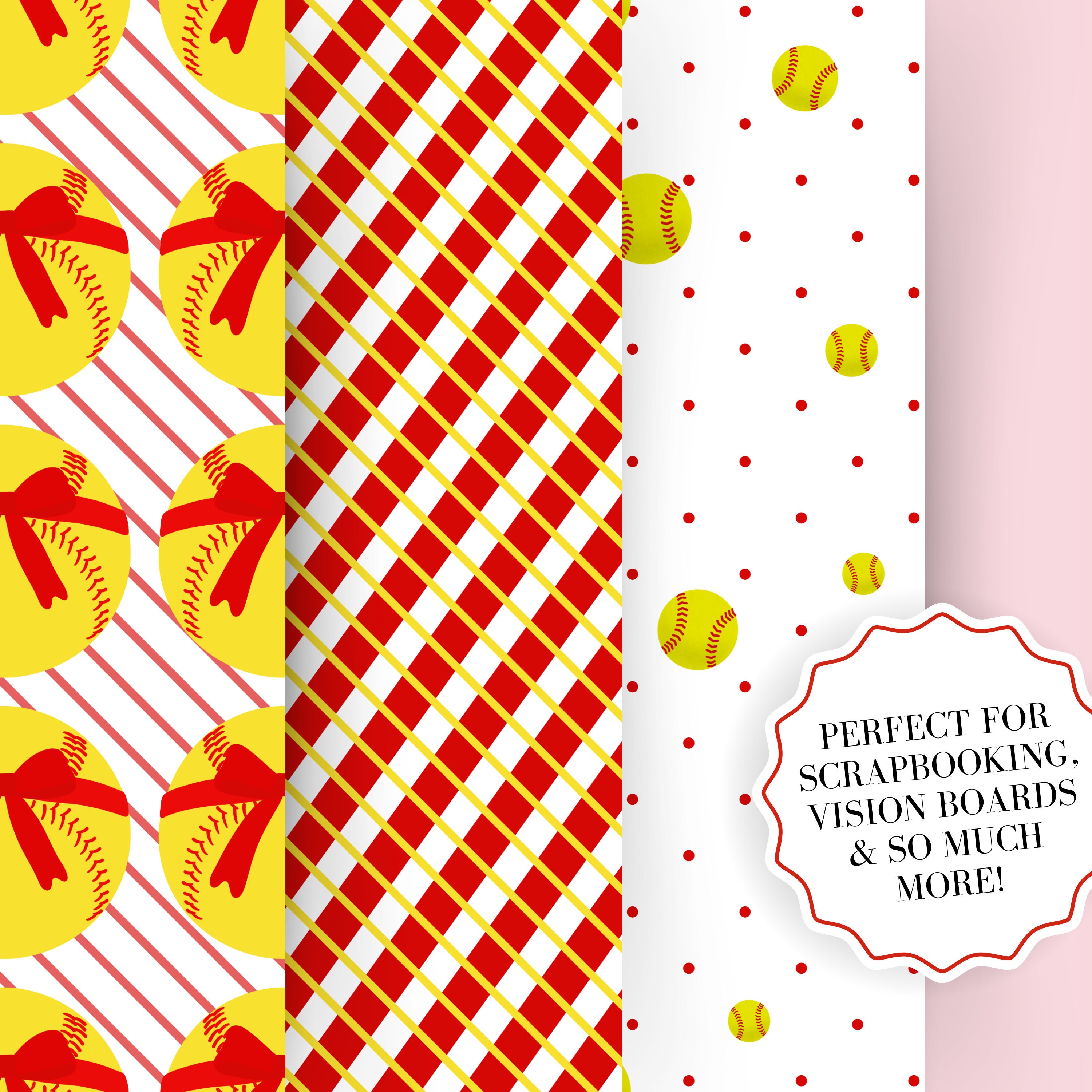 Seamless Softball Digital Paper Bundle Instant Download Girly Softball ...