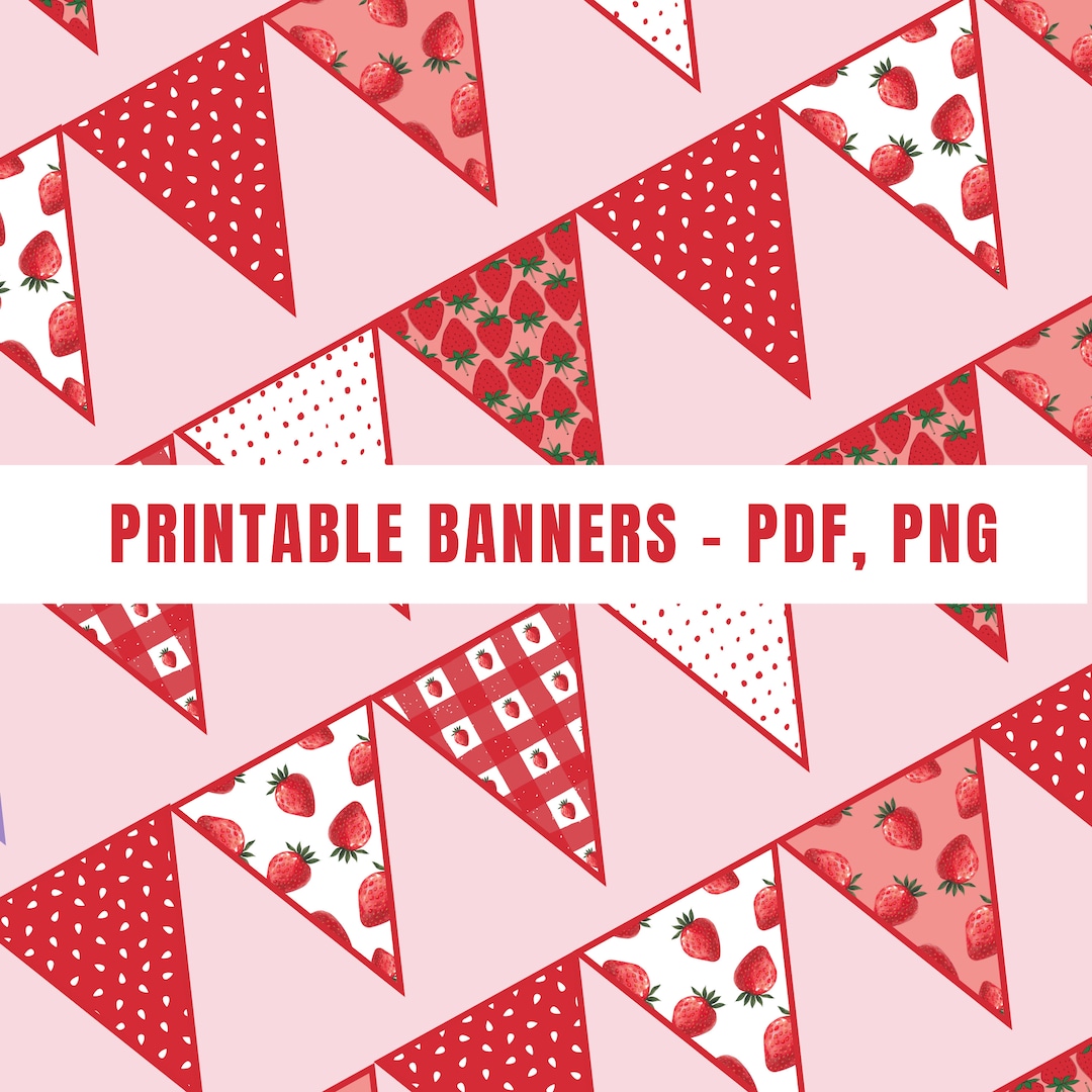 Printable Strawberry Banner | Berry Sweet, Berry First Birthday Party ...