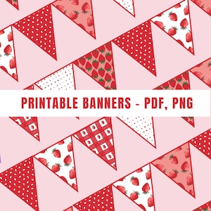 Printable Strawberry Banner | Berry Sweet, Berry First Birthday Party ...