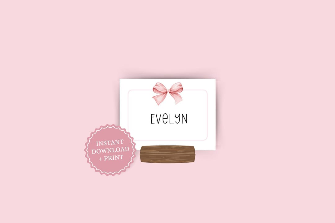 Printable Pink Bow Name Cards and Food Labels | Girly Bow Name Cards ...