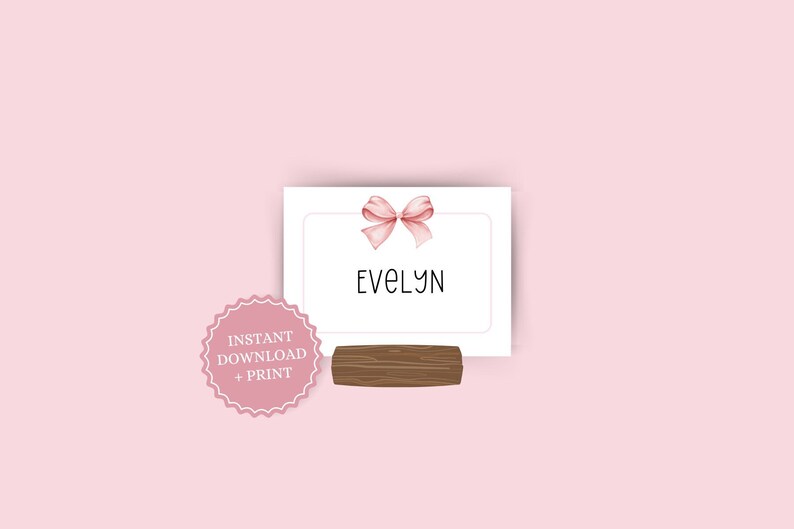 Printable Pink Bow Name Cards and Food Labels | Girly Bow Name Cards ...