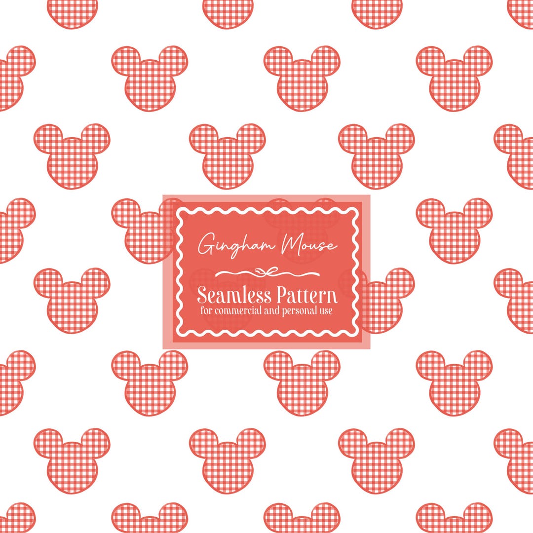 Seamless Red Gingham Mouse Pattern | Commercial Use, Mouse Ears ...