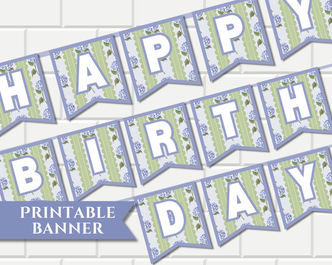 Printable Hydrangea Happy Birthday Banner | Instant Download, Grand ...