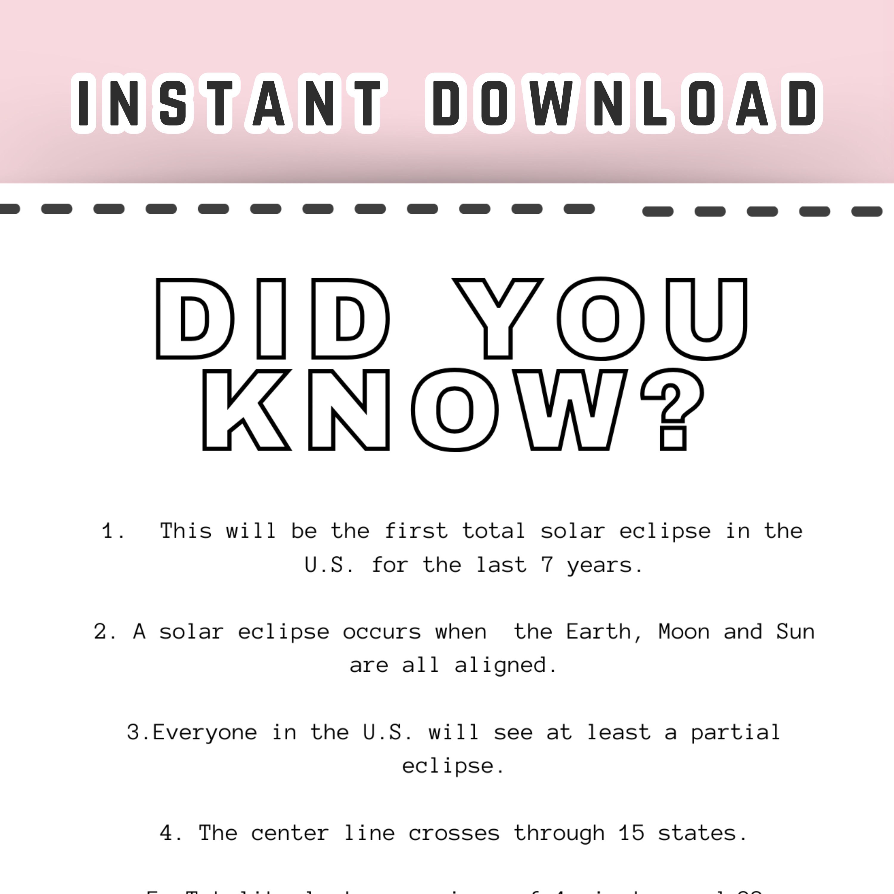 Printable 2024 Total Solar Eclipse Coloring Activity Sheets Word Search ...