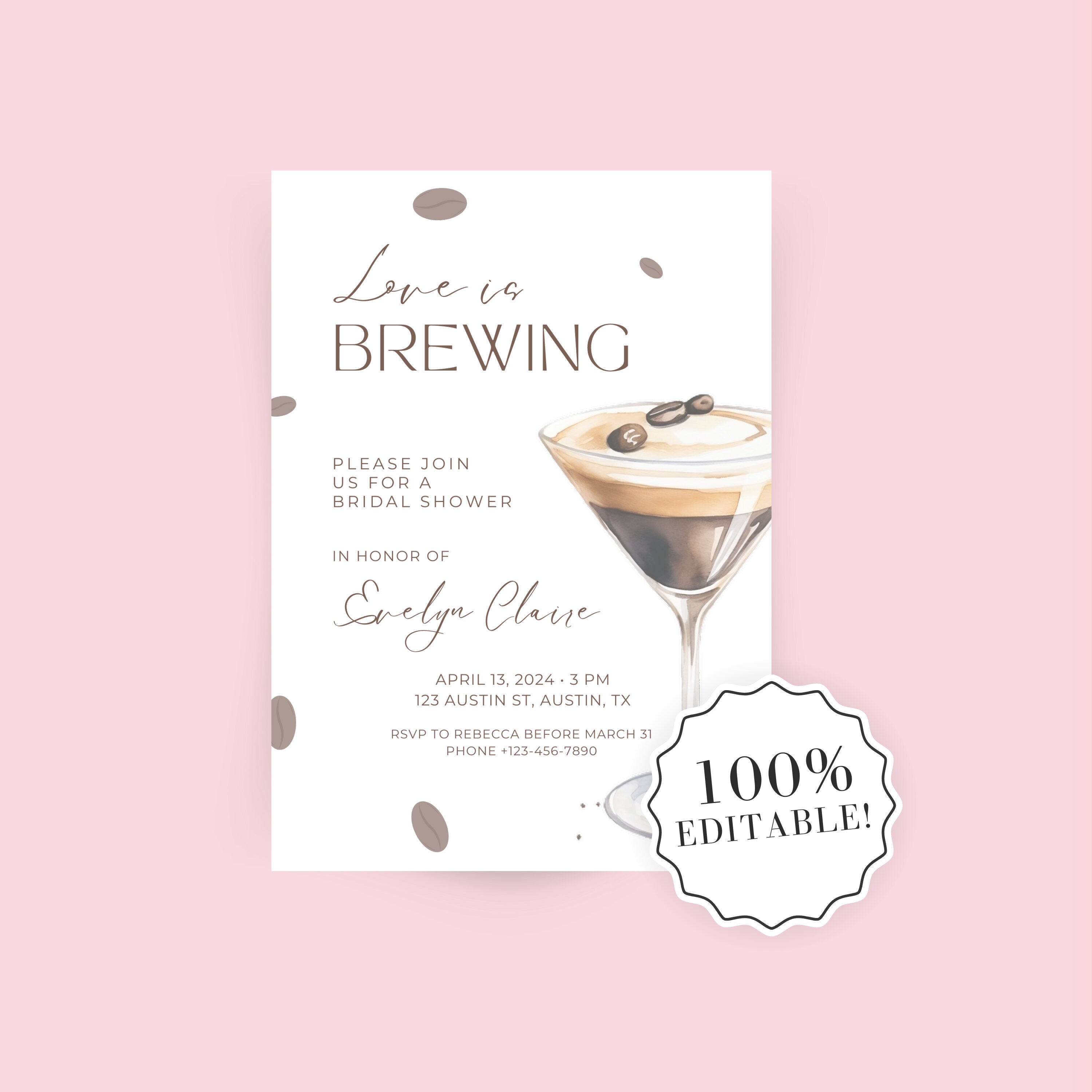 Editable Love is Brewing Bridal Shower Invitation Template Instant ...