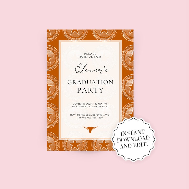 Custom Burnt Orange Graduation Party Invitation Template | Instant ...