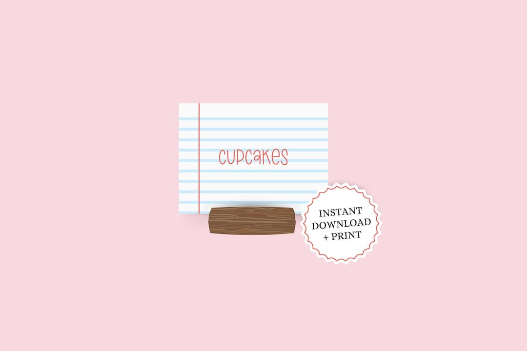 Printable School Themed Food and Name, Table Cards Notebook Paper Cards ...