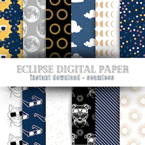 Solar Eclipse Digital Paper Bundle | Total Solar Eclipse Seamless ...