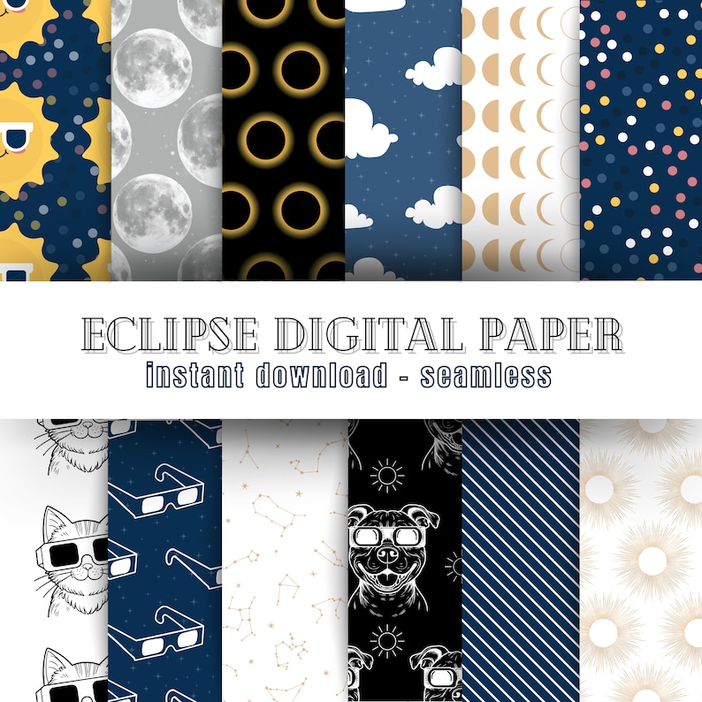 Solar Eclipse Digital Paper Bundle Total Solar Eclipse Seamless ...