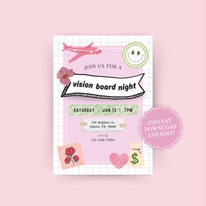 Vision Board Girls Night Invitation Template, Goal Setting Party, Girls ...